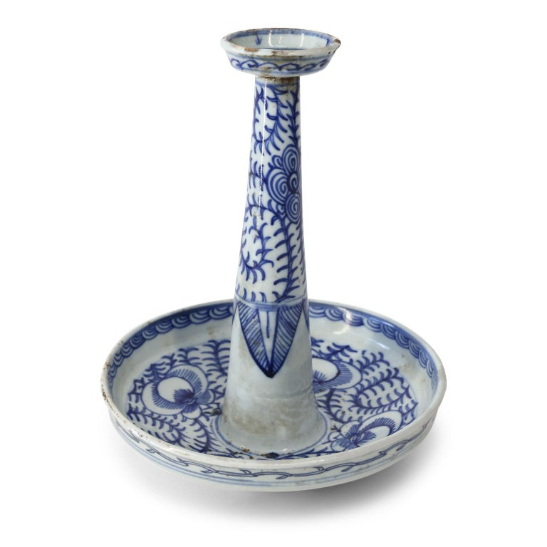 Pair of Chinese Faience Candlesticks at 1stDibs