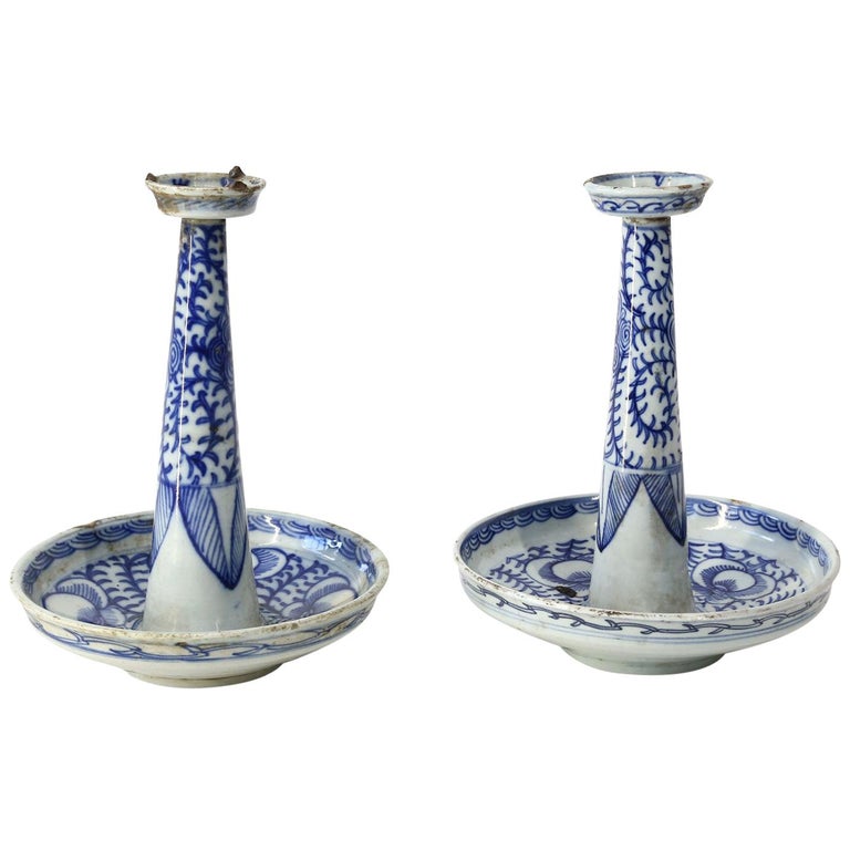 Pair of Chinese Faience Candlesticks at 1stDibs