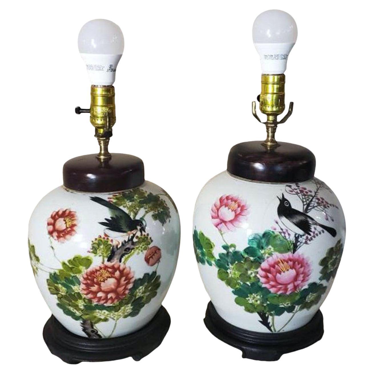 Pair of 20th Century Chinese Famille Noir Porcelain Lamps at 1stDibs