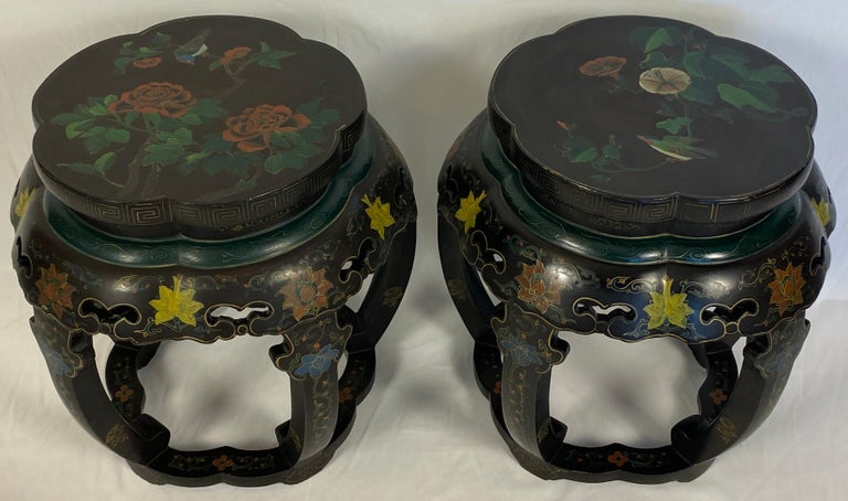 Pair of Chinese Hand Carved and Hand Painted Side Tables For Sale at ...