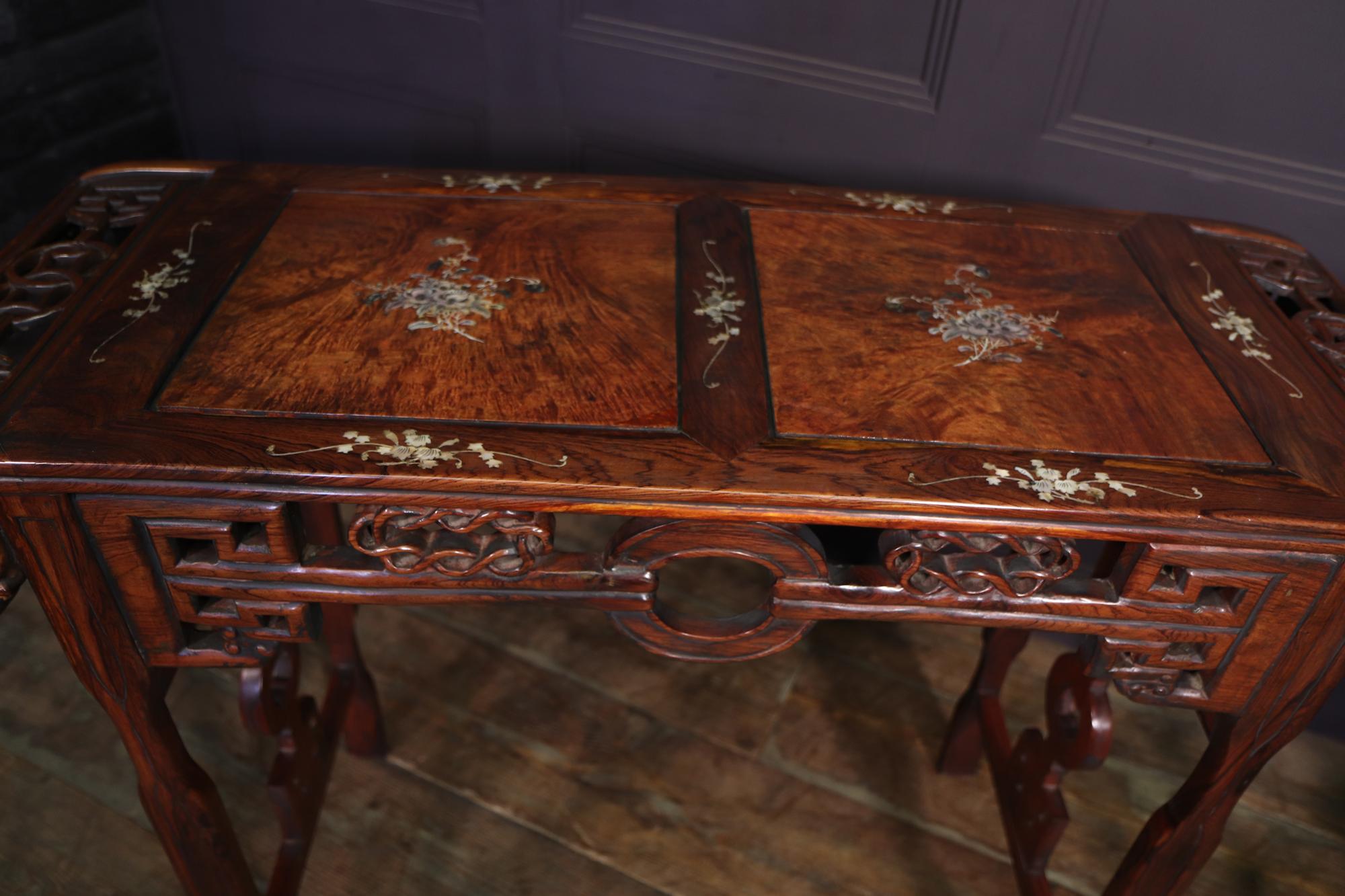 Pair of Chinese Hardwood Console Tables at 1stDibs