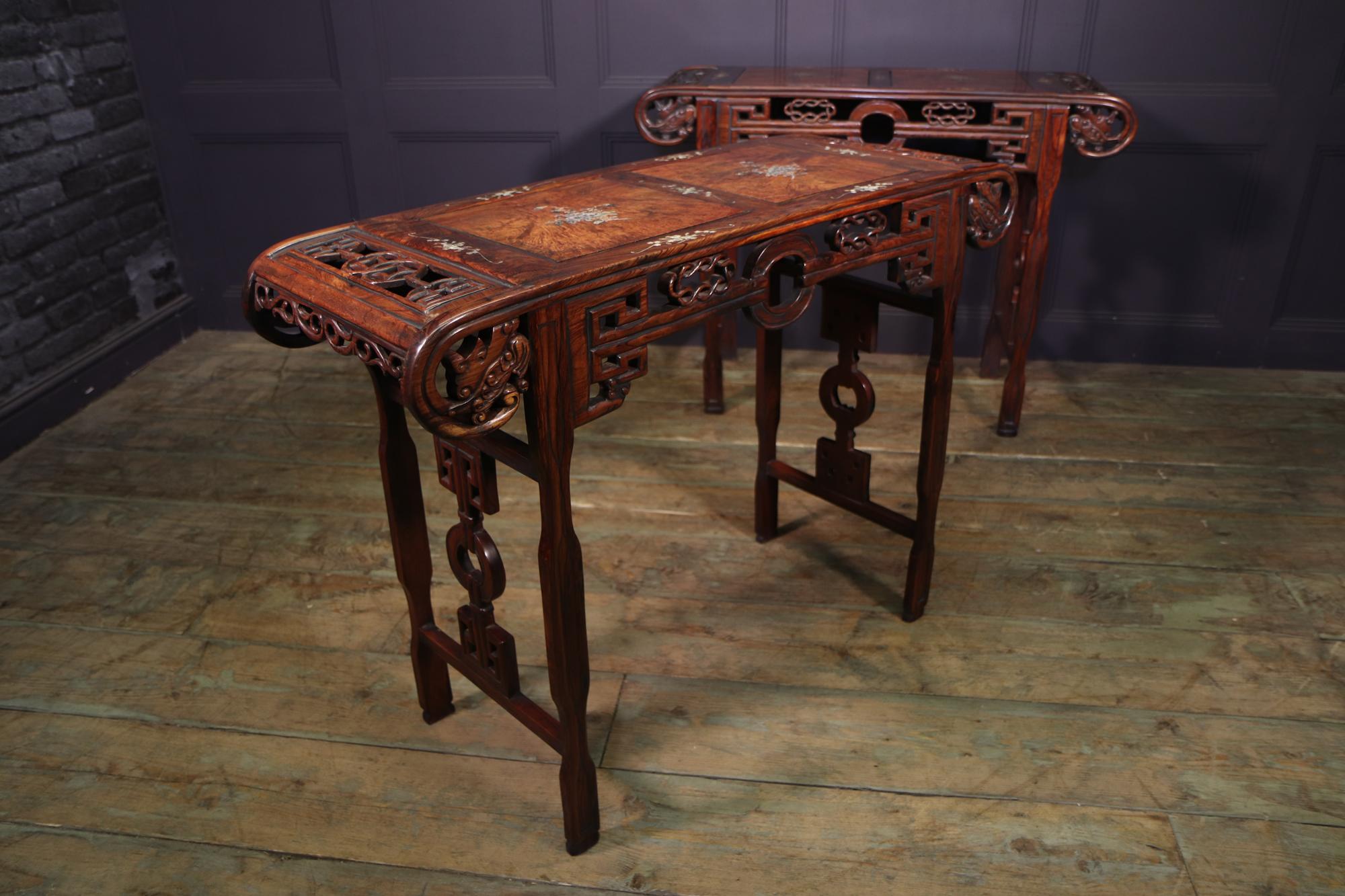 Pair of Chinese Hardwood Console Tables at 1stDibs