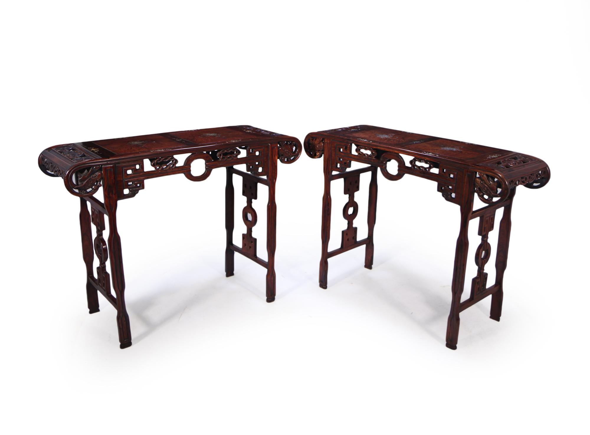 Pair of Chinese Hardwood Console Tables at 1stDibs