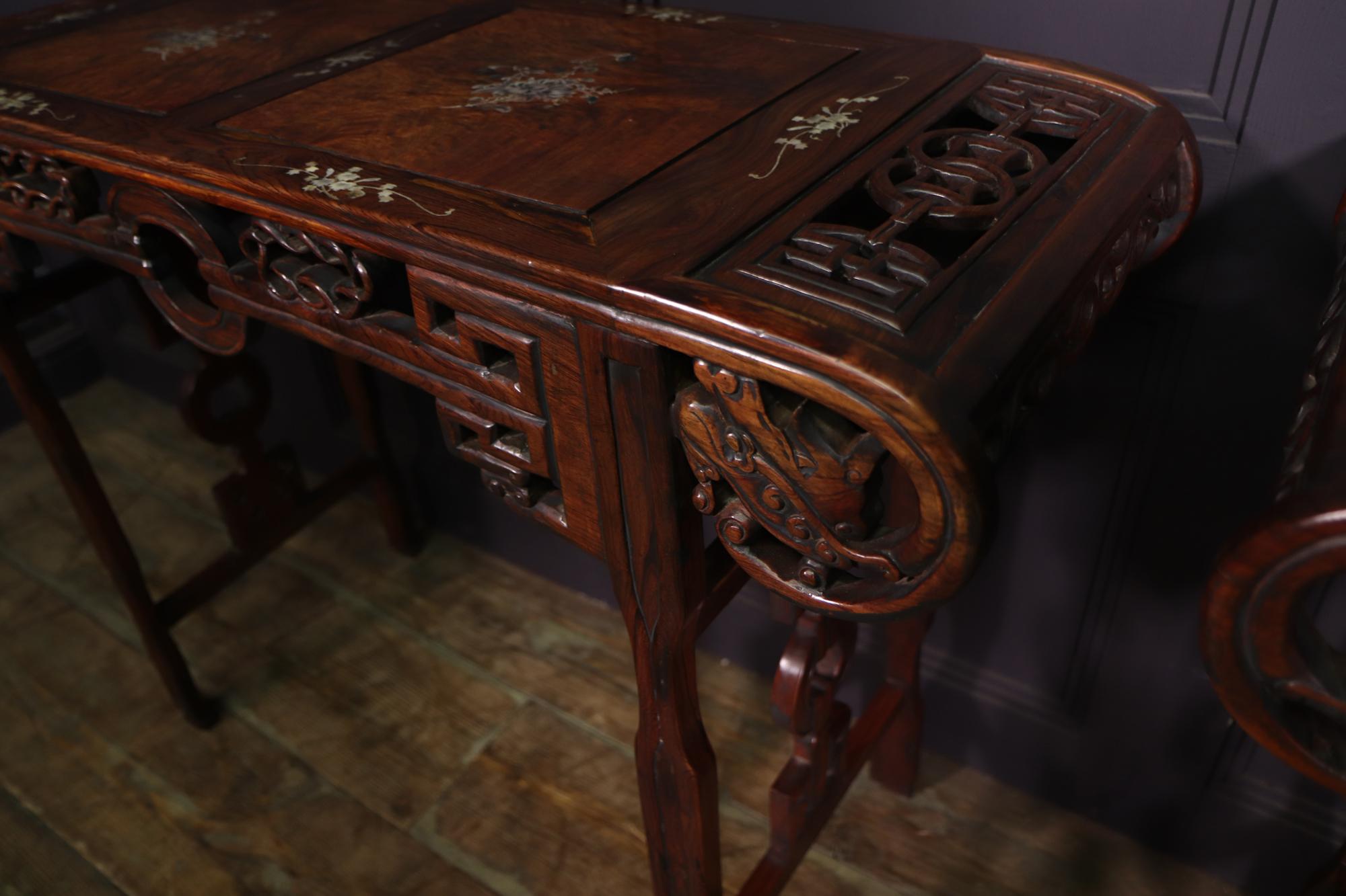 Pair of Chinese Hardwood Console Tables at 1stDibs