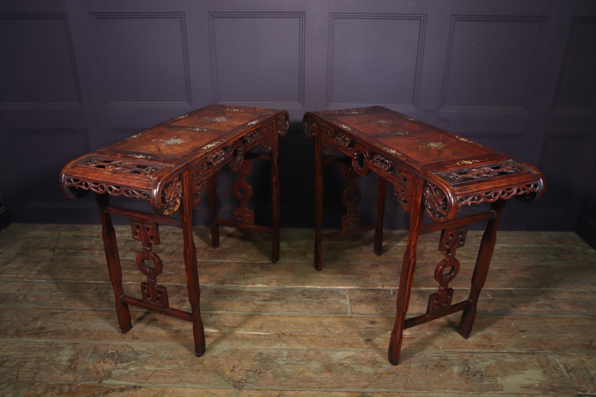 Pair of Chinese Hardwood Console Tables at 1stDibs