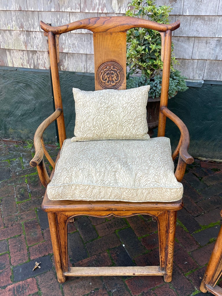 Pair of Chinese Hardwood Yoke-Back Chairs For Sale at 1stDibs