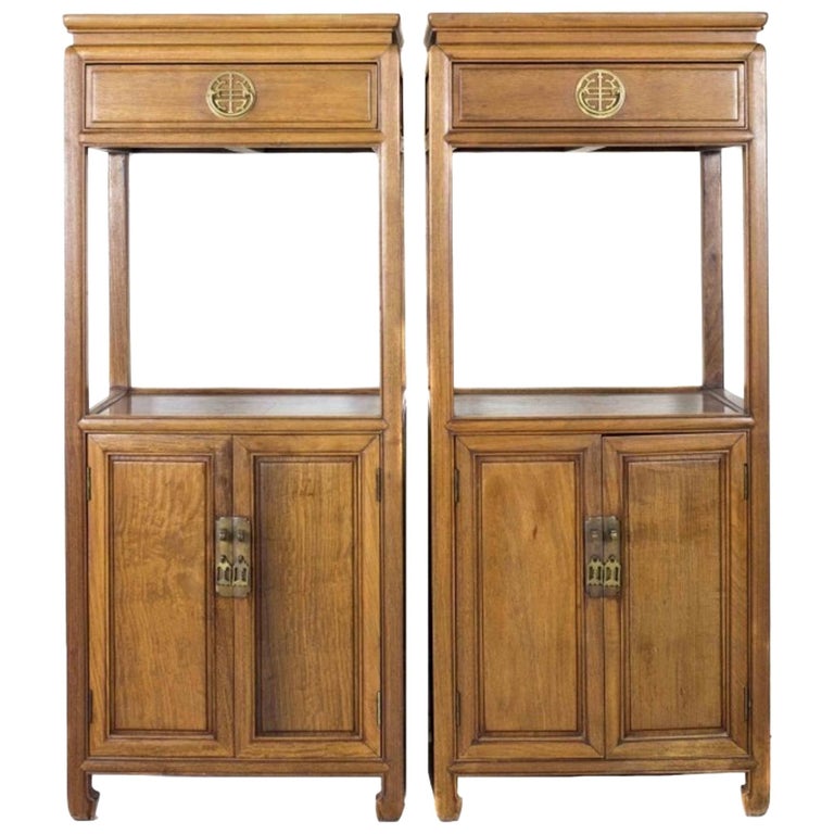 Pair of Chinese Hong-Mu Pedestal Cabinets For Sale at 1stDibs