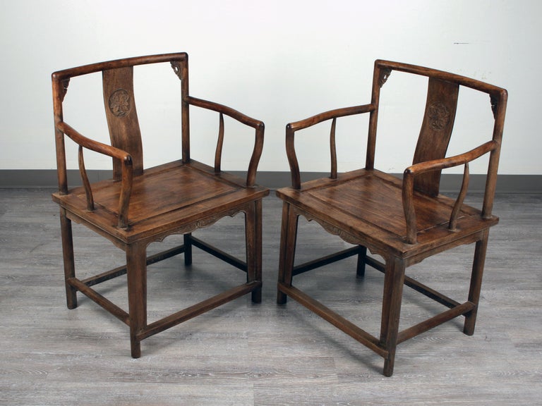 Pair of Chinese Huanghuali Arm Chairs For Sale at 1stDibs