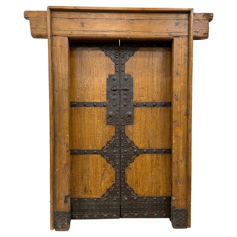 Pair of Chinese Iron Bound Courtyard Doors with Frame, c. 1850 For Sale ...