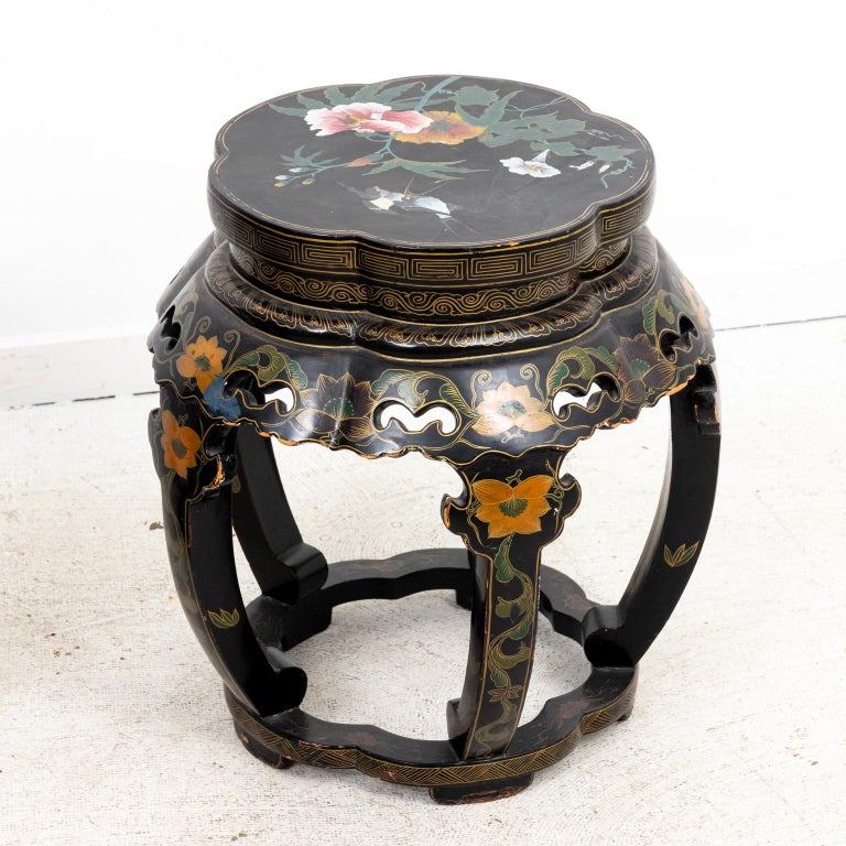 Pair of Chinese Lacquered Stools at 1stDibs