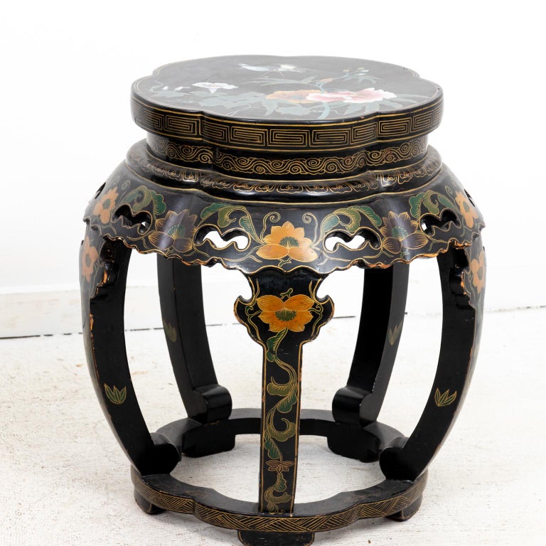 Pair of Chinese Lacquered Stools at 1stDibs