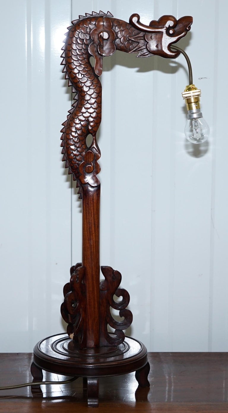 Pair of Chinese Mahogany Dragon 1920s Hand-Carved Wood Table Lamps Part ...