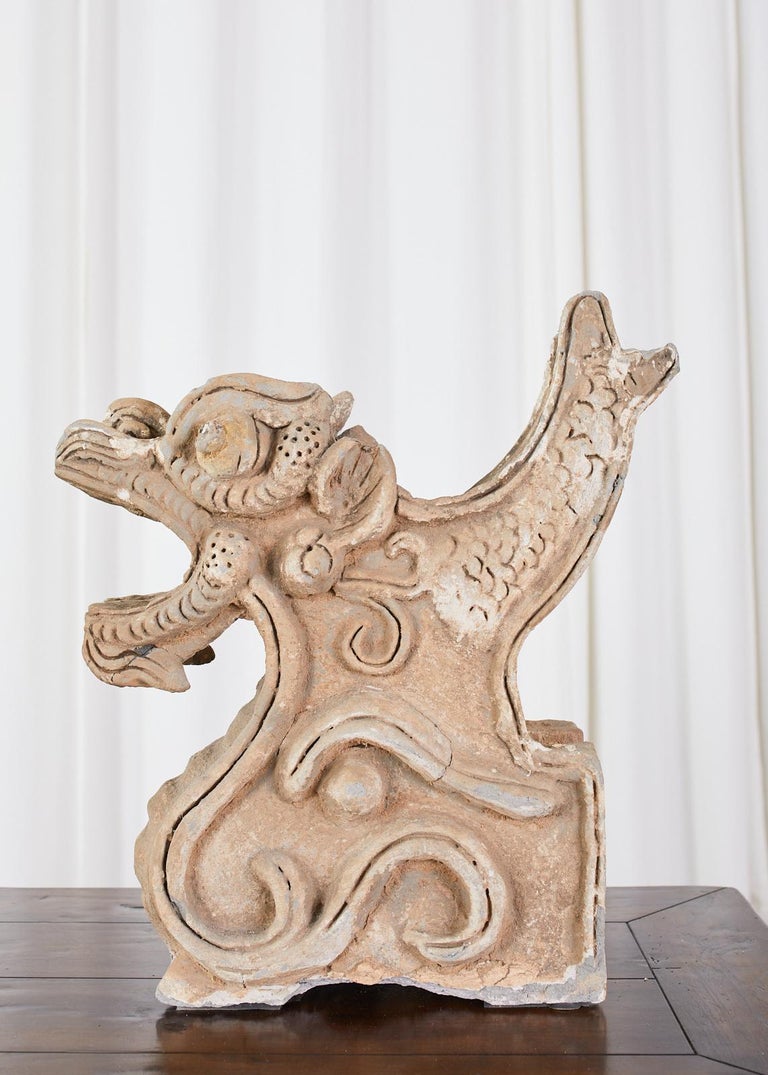Pair of Chinese Ming Dynasty Style Dragon Roof Tiles at 1stDibs