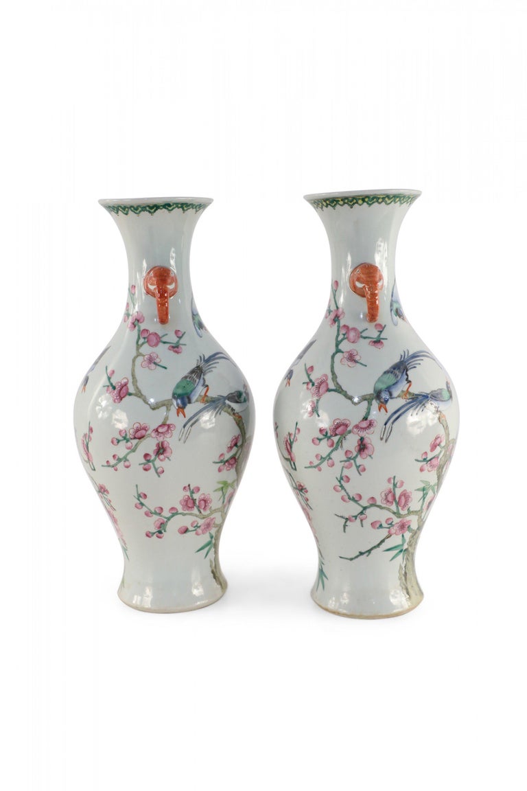 Pair of Chinese Off-White Cherry Blossom Tree and Bird Motif Porcelain ...