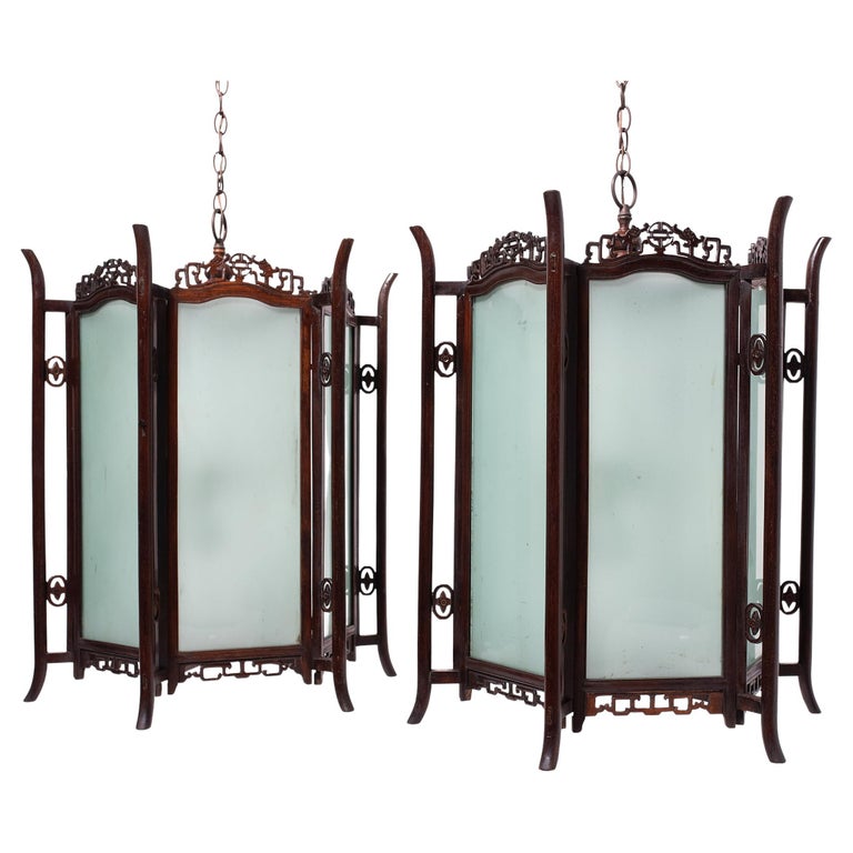 Pair of Chinese Ornate Six-Sided Lanterns, c. 1850 For Sale at 1stDibs