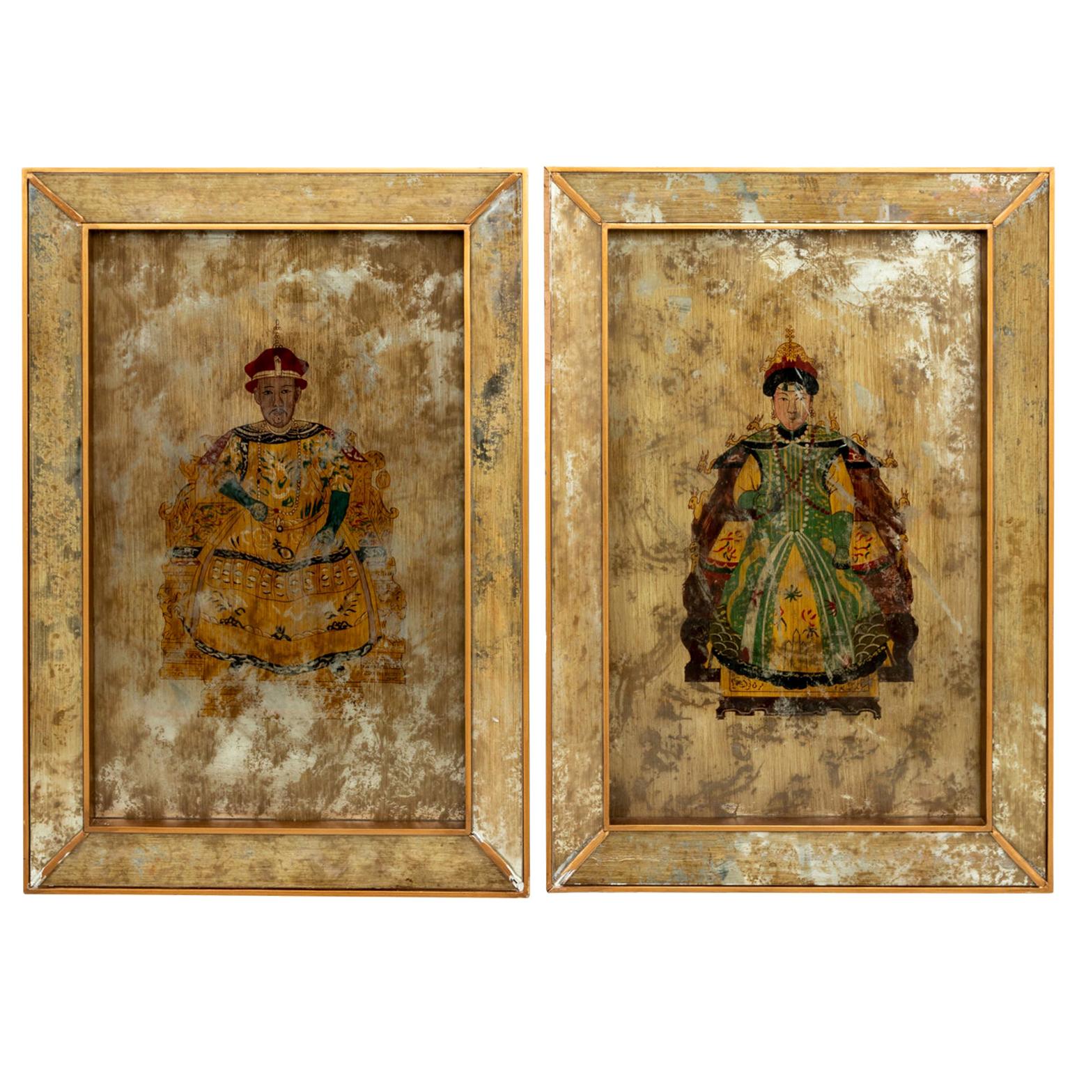 A Pair of Chinese Ancestor Portraits in Rosewood Frames at 1stDibs
