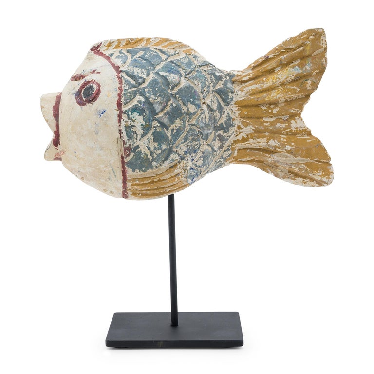 Pair of Chinese Painted Lucky Fish Sculptures at 1stDibs