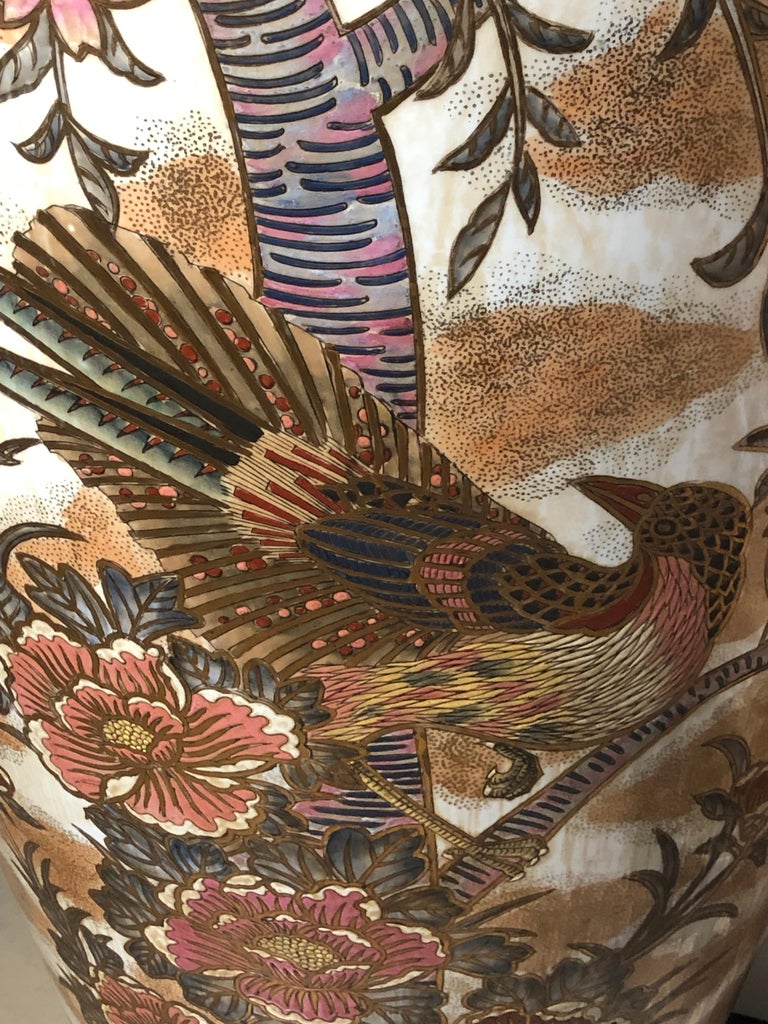 Pair of Chinese Palatial Vases Urns on Teak Pedestals Bird Decorated ...