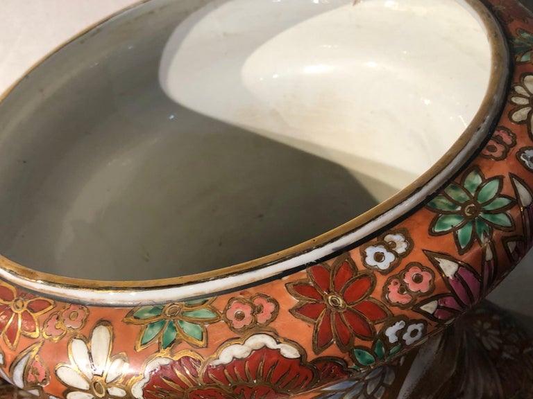 Pair of Chinese Palatial Vases Urns on Teak Pedestals Bird Decorated ...