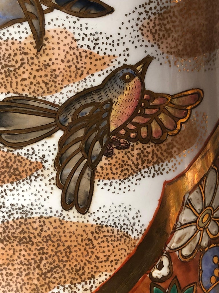 Pair of Chinese Palatial Vases Urns on Teak Pedestals Bird Decorated ...