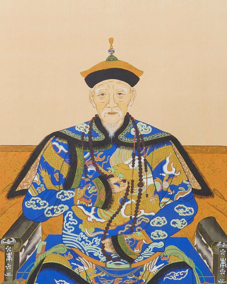 Pair of Chinese Patriarch Matriarch Silk Ancestral Portraits at 1stDibs