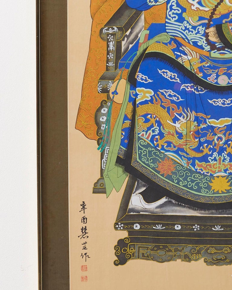 Pair of Chinese Patriarch Matriarch Silk Ancestral Portraits at 1stDibs