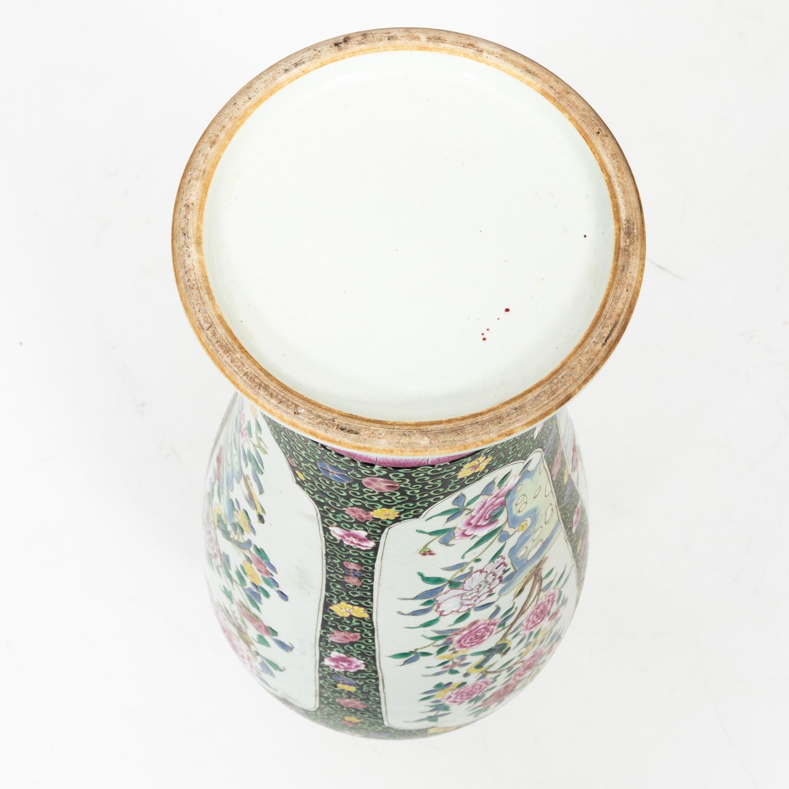 Pair of Chinese Pink and Yellow Painted Temple Jars with Flowers For ...