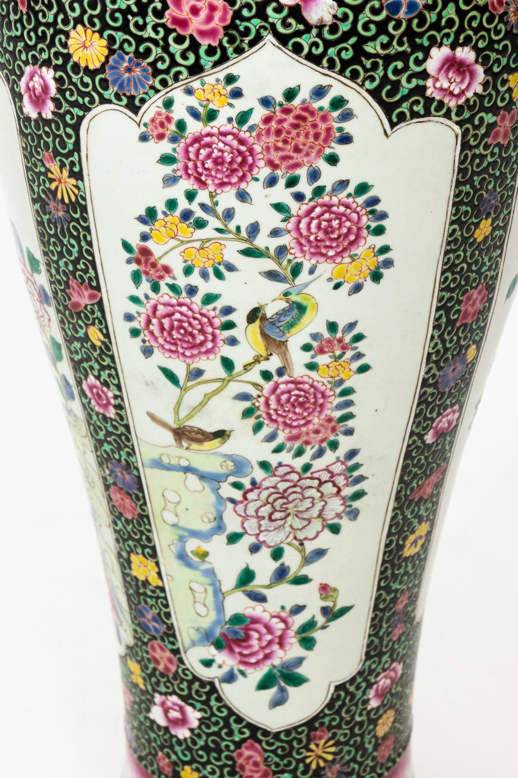 Pair of Chinese Pink and Yellow Painted Temple Jars with Flowers For ...