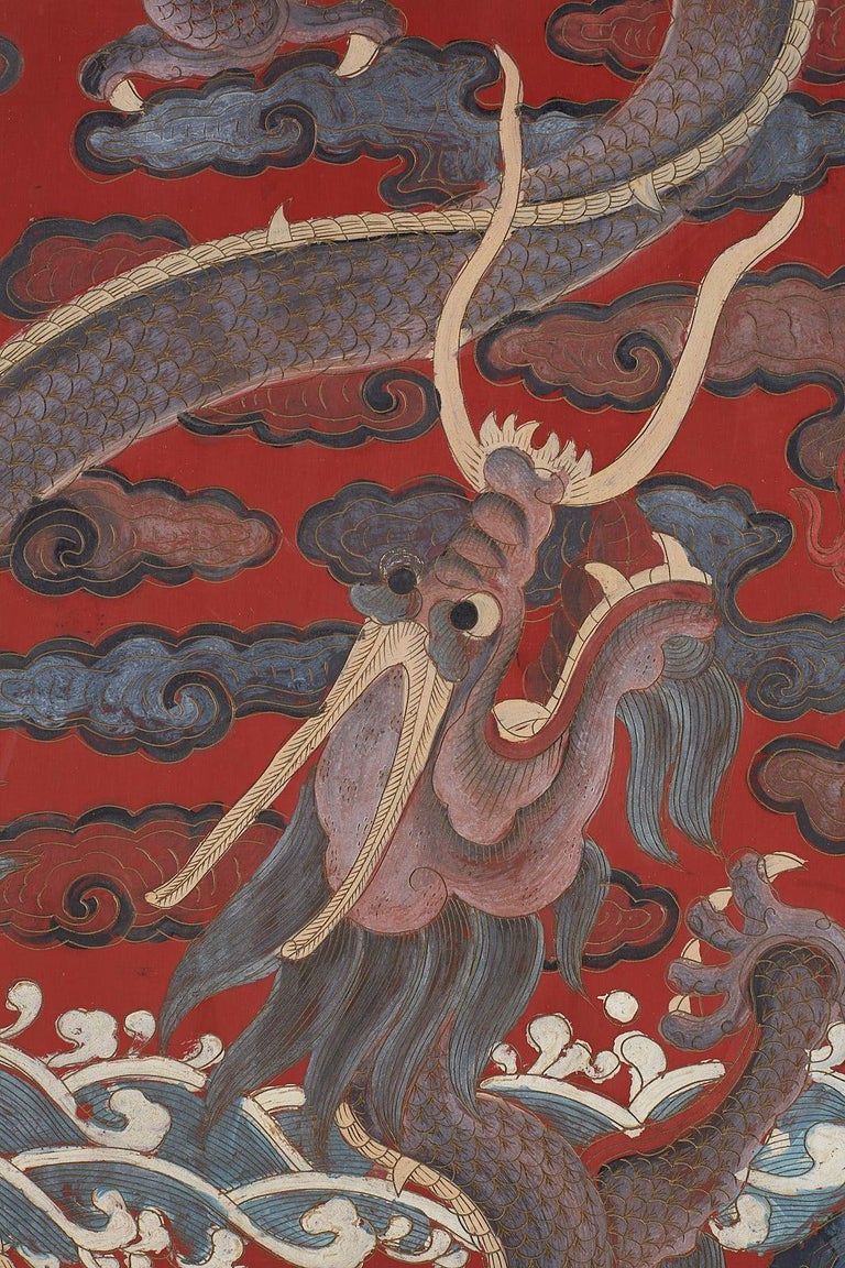 Pair of Chinese Polychrome Decorated Compound Dragon Cabinets at 1stDibs