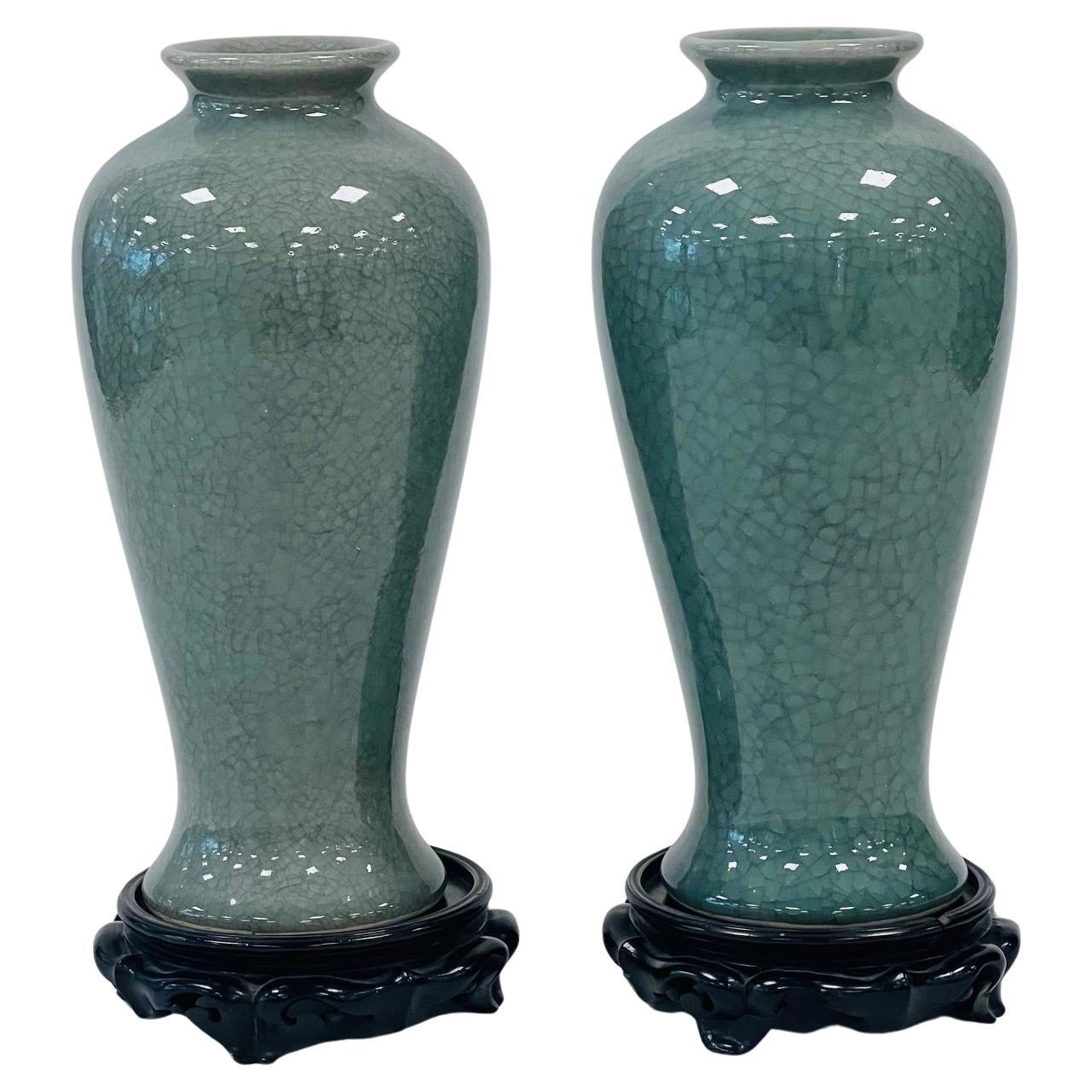 Antique Chinese Celadon Porcelain Urns, Fluted Neck, Mid-Late 1900s For ...