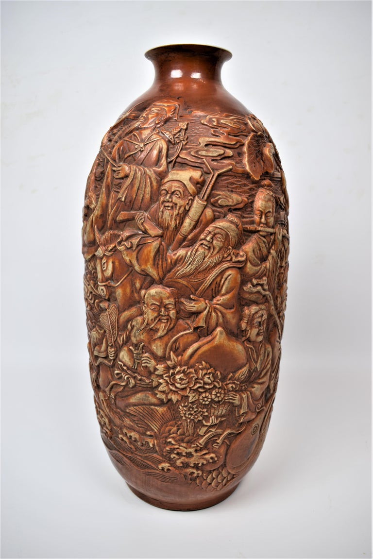 Pair of Chinese Porcelain Embossed Vases For Sale at 1stDibs