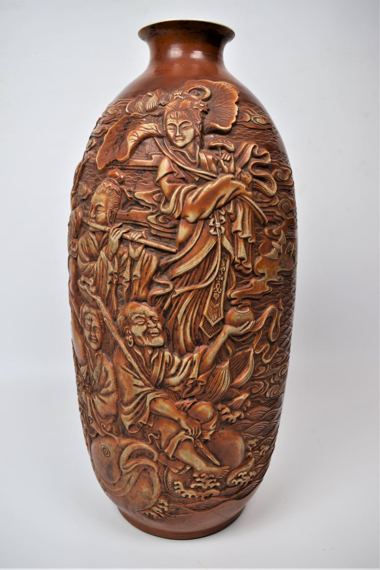 Pair of Chinese Porcelain Embossed Vases For Sale at 1stDibs