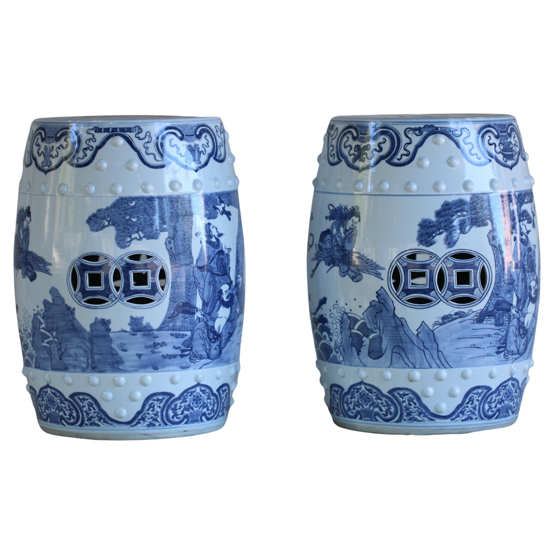 Pair of Chinese Porcelain Garden Benches at 1stDibs