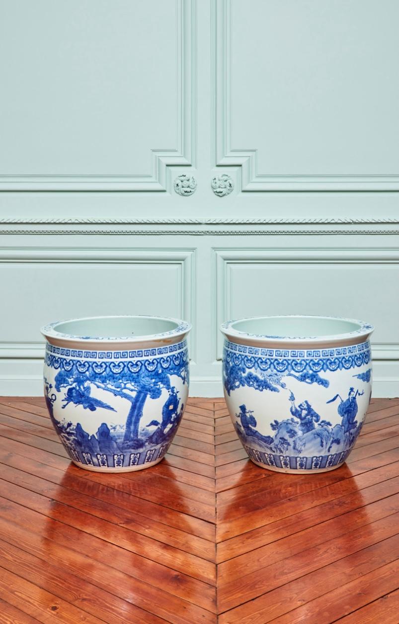 Pair of Chinese Porcelain Planters For Sale at 1stDibs