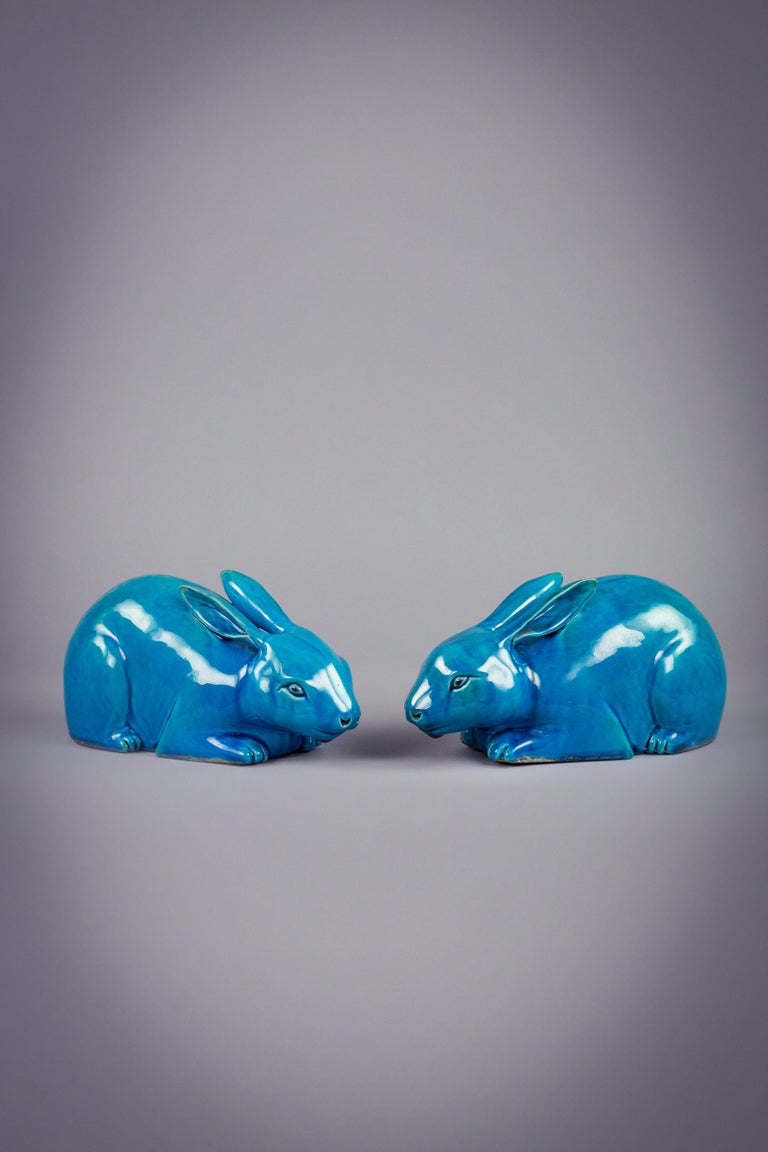 Pair of Chinese Porcelain Turquoise Glazed Rabbits, circa 1860 For Sale ...