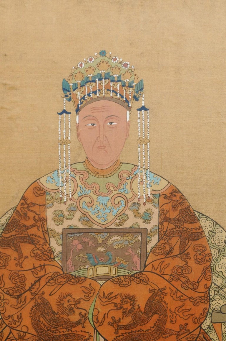 Pair of Chinese Portraits in Red Painted and Gilt Frames For Sale at ...