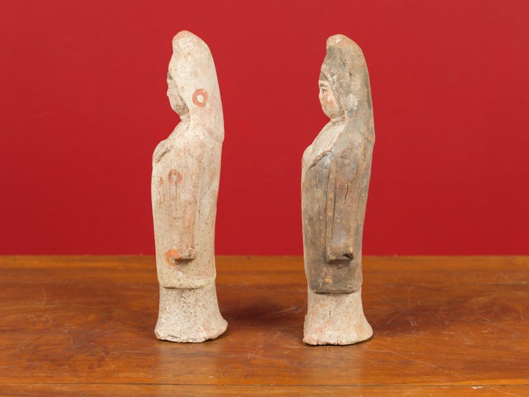Pair of Chinese Qing Dynasty 20th Century Small Hand Painted Terracotta ...