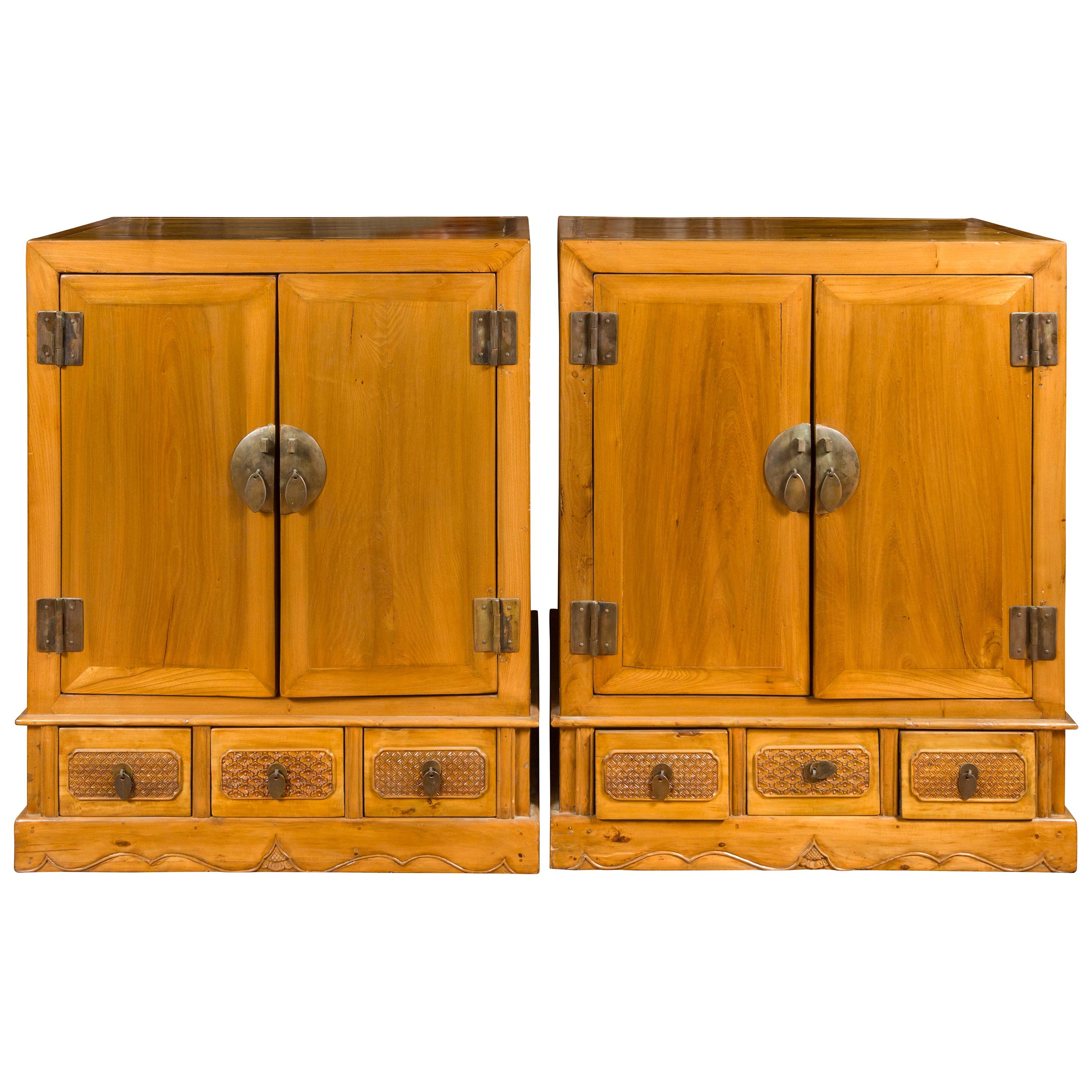Chinese Qing Dynasty Two-Toned Cabinet with Two Drawers Over Double ...