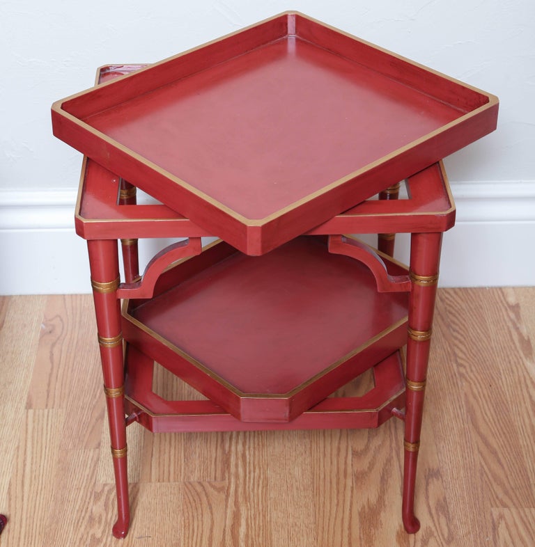 Pair of Chinese Red Double Tray Tables at 1stDibs