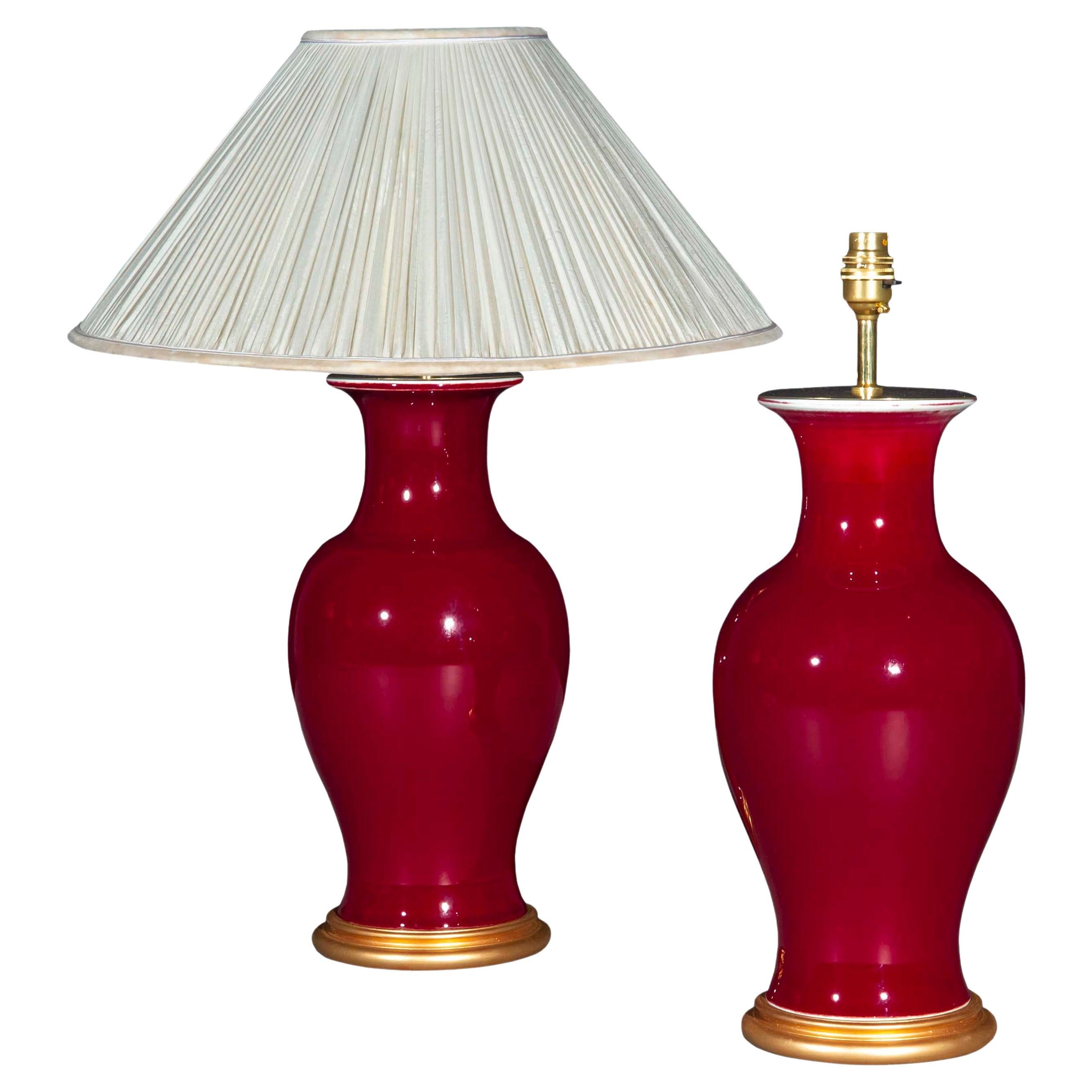 Pair of Chinese Red Glazed 'Sang de Boeuf' Vase Lamps For Sale at 1stDibs