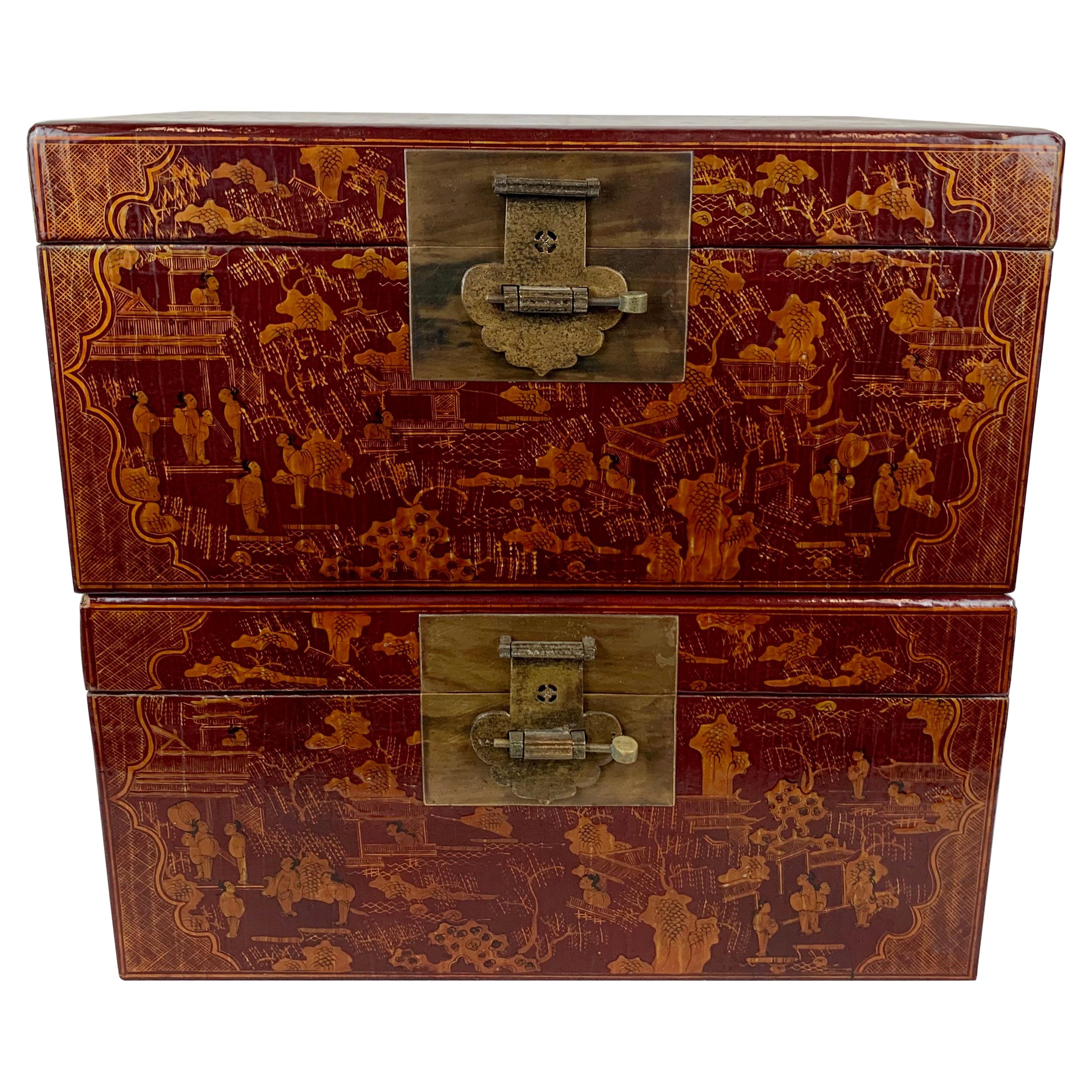 Pair of large Japanese Lacquer Boxes at 1stDibs
