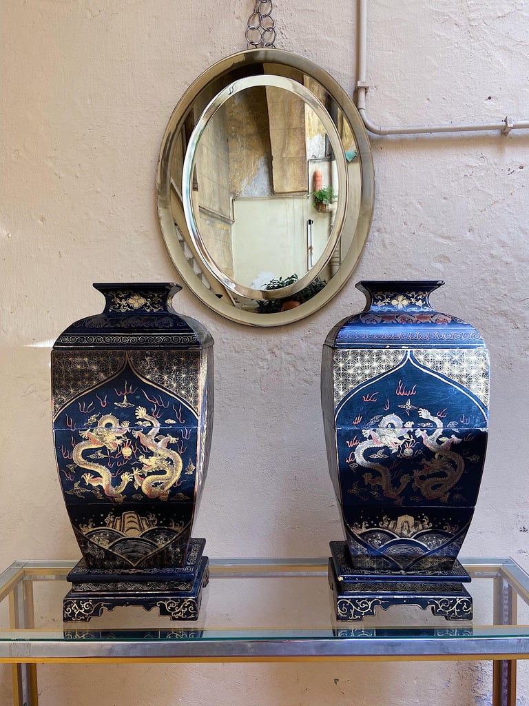 Pair of Chinese Republic Era Stacking Lacquered Box Set with Dragons ...