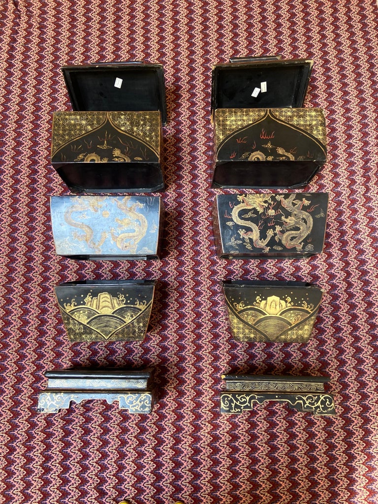 Pair of Chinese Republic Era Stacking Lacquered Box Set with Dragons ...