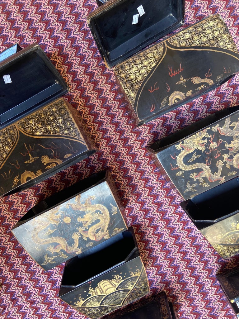 Pair of Chinese Republic Era Stacking Lacquered Box Set with Dragons ...