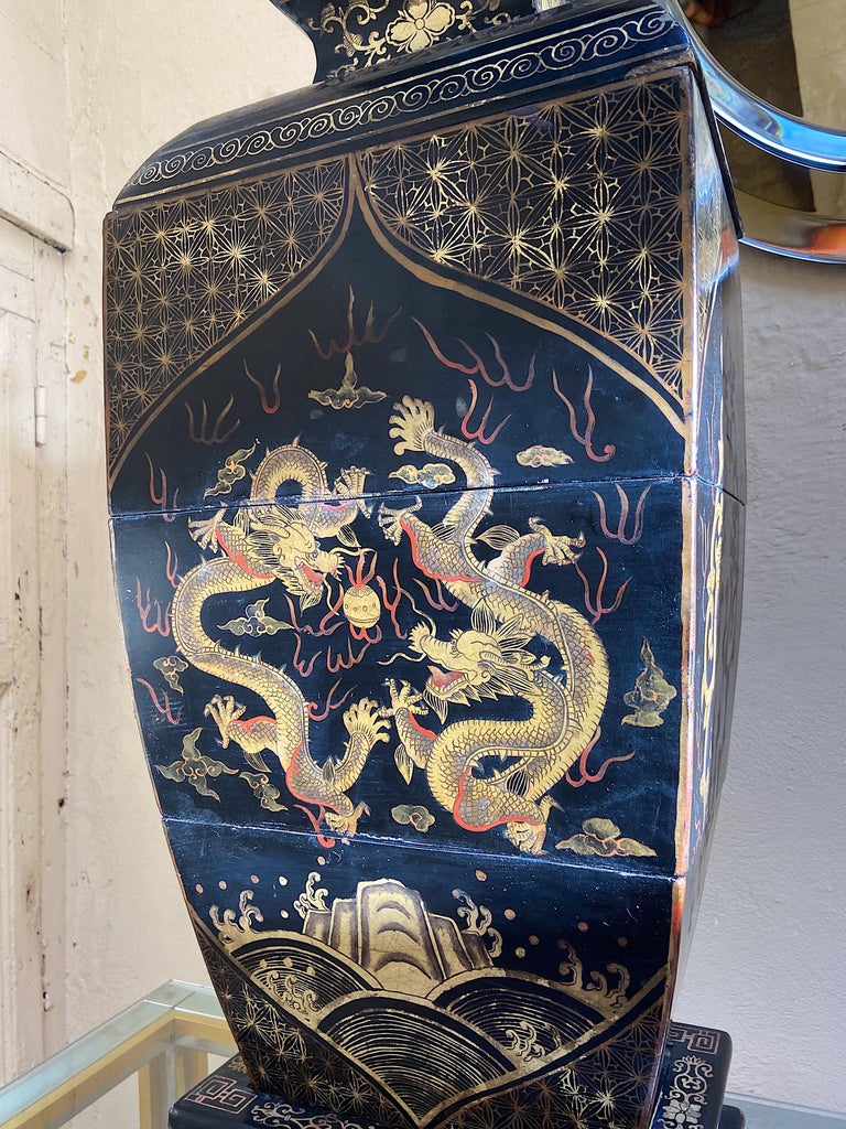 Pair of Chinese Republic Era Stacking Lacquered Box Set with Dragons ...