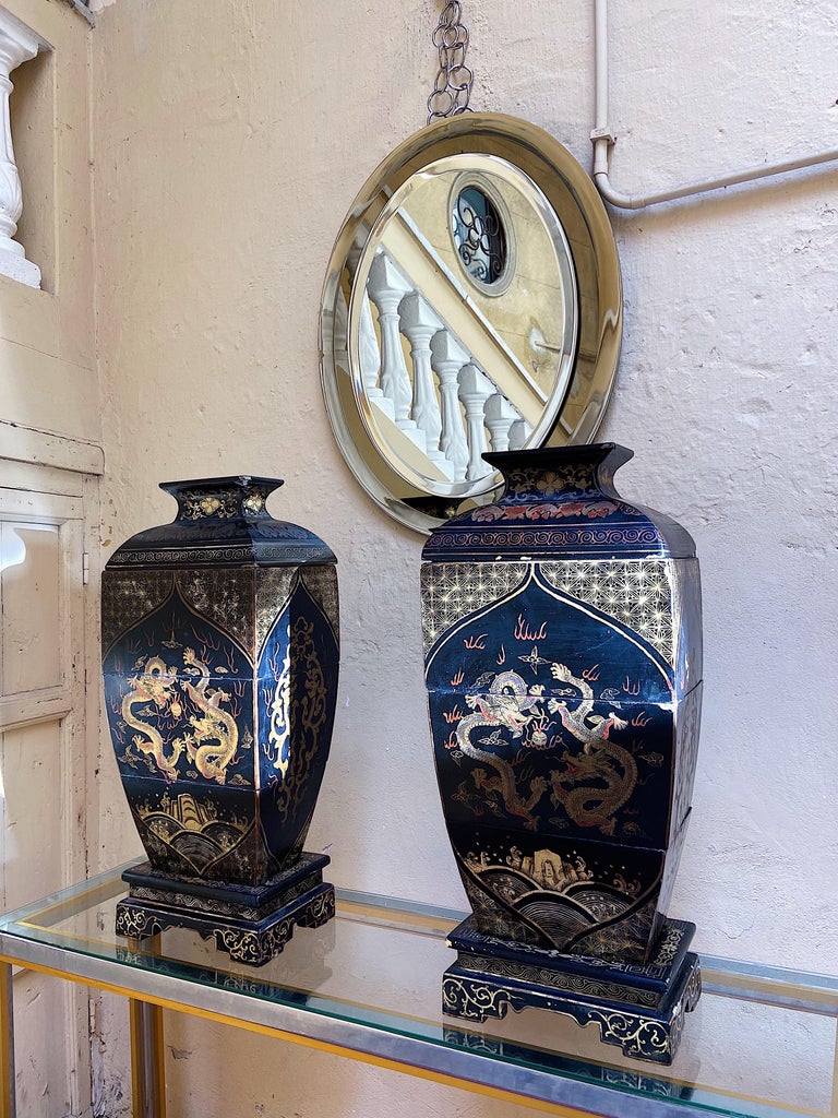 Pair of Chinese Republic Era Stacking Lacquered Box Set with Dragons ...
