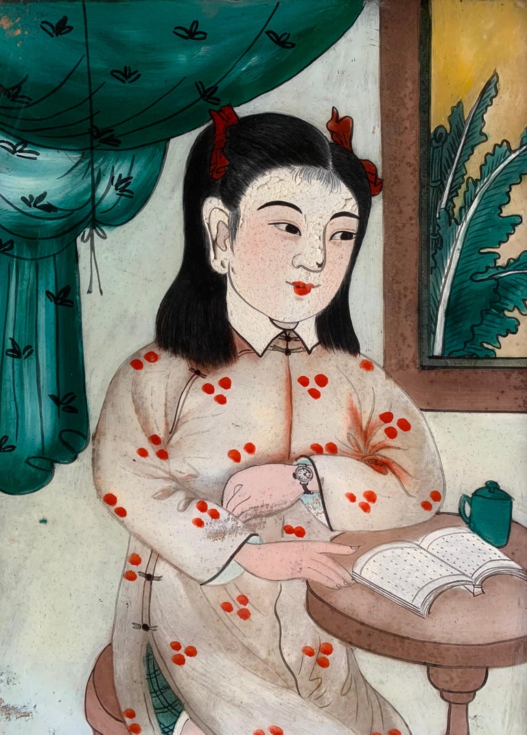 Pair of Chinese Reverse Glass Paintings, Early 20th Century For Sale at ...