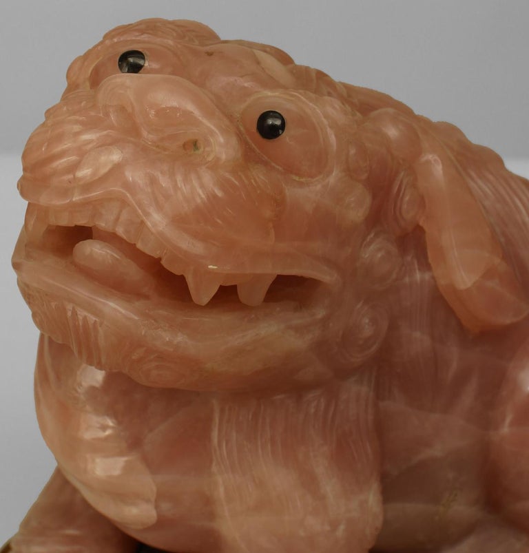 Pair of Chinese Rose Quartz Foo Dogs For Sale at 1stDibs