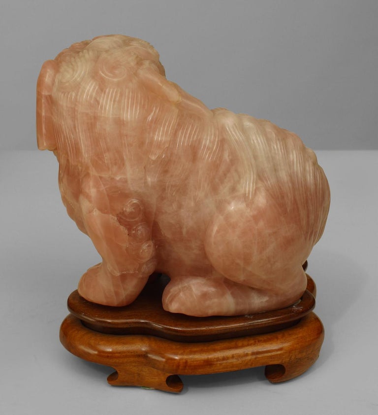 Pair of Chinese Rose Quartz Foo Dogs For Sale at 1stDibs