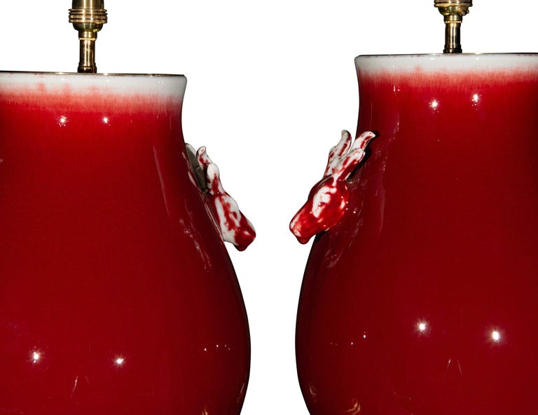 Pair of Chinese Sang De Boeuf Deer Head Porcelain Table Lamps For Sale ...